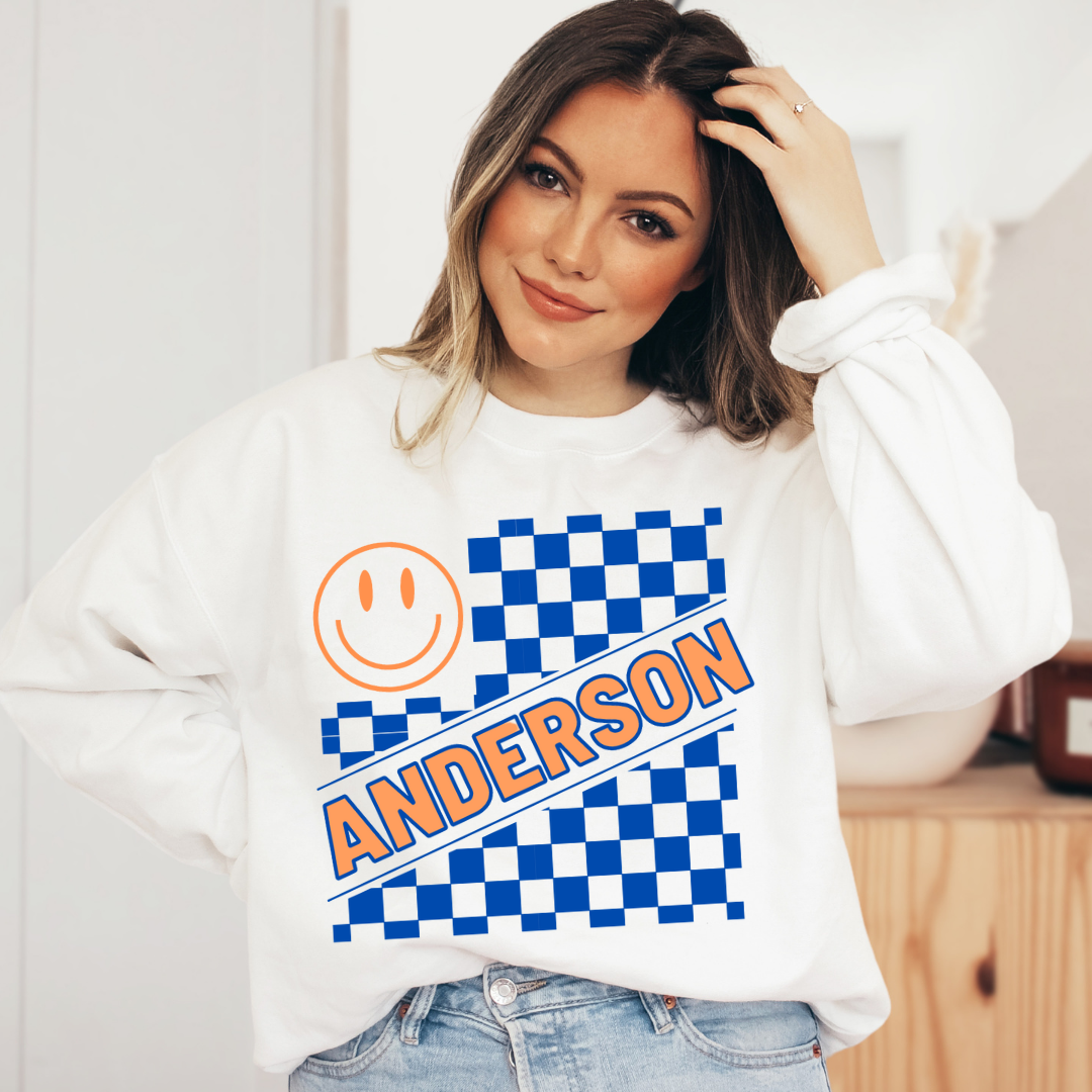 Custom Checkered Smiley Crew – Charlie Grey